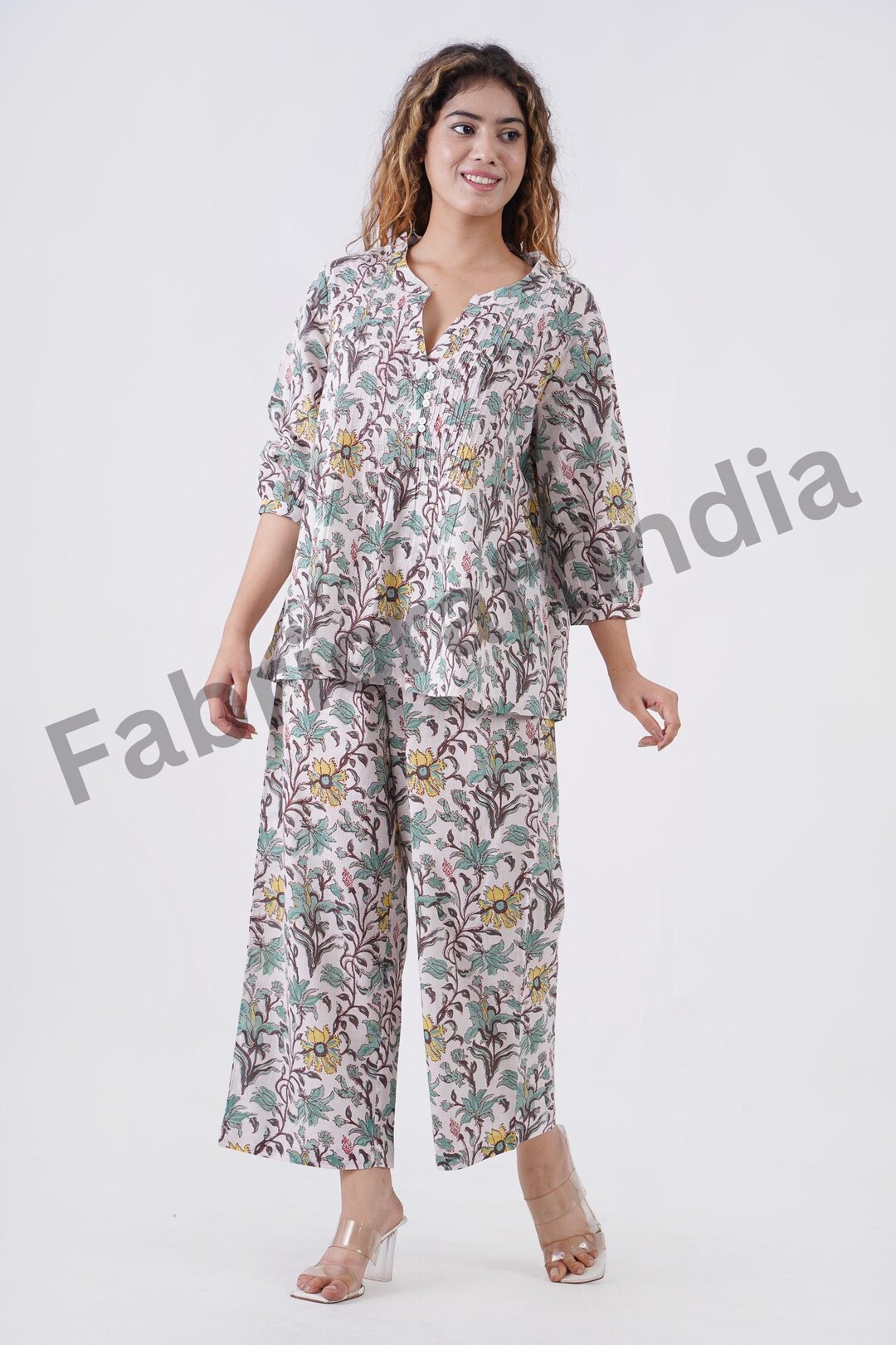 Floral Hand Block Printed Cotton Co-ords Set: Indian Pajama Comfort ...