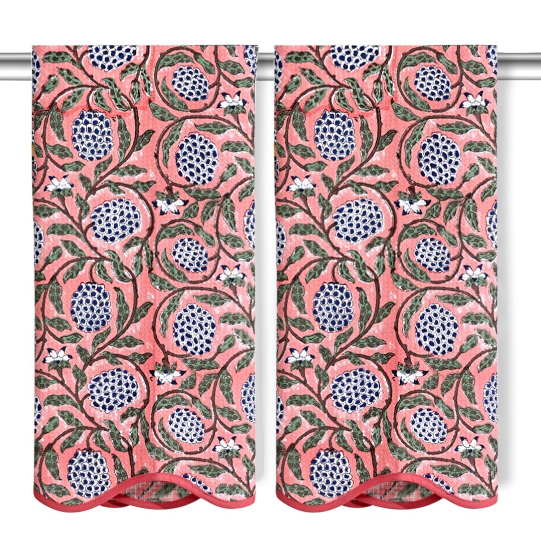 Hand Block Printed Cotton Bath Towel Set, Dark Salmon Pink Waffle Weave ...