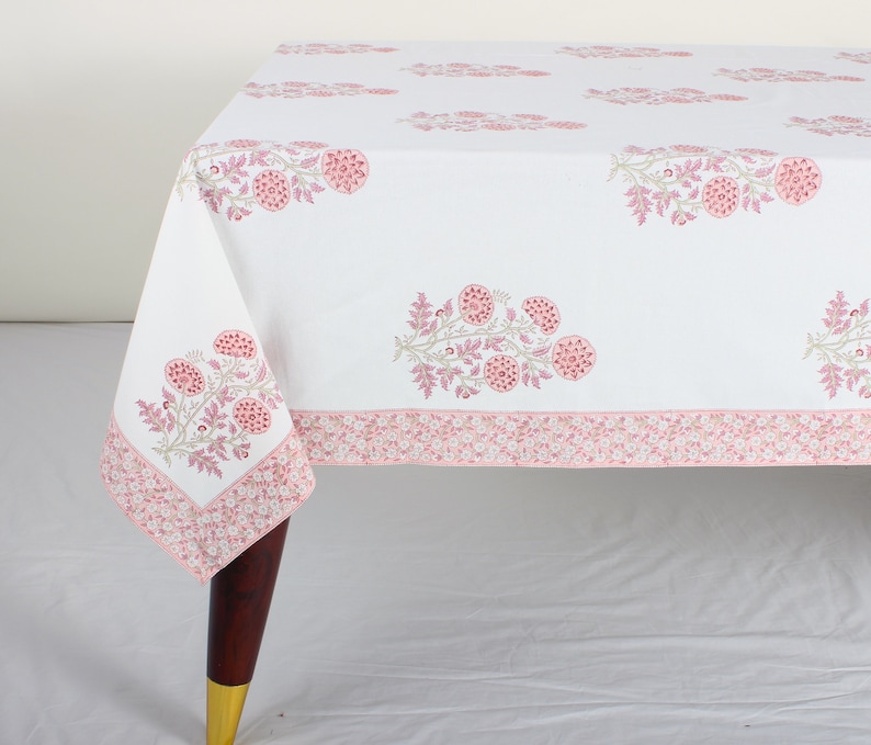 Tablecloth, Salmon Pink Indian Hand Block Floral Printed Table Top ...