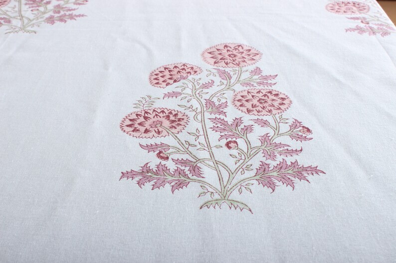 Tablecloth, Salmon Pink Indian Hand Block Floral Printed Table Top ...