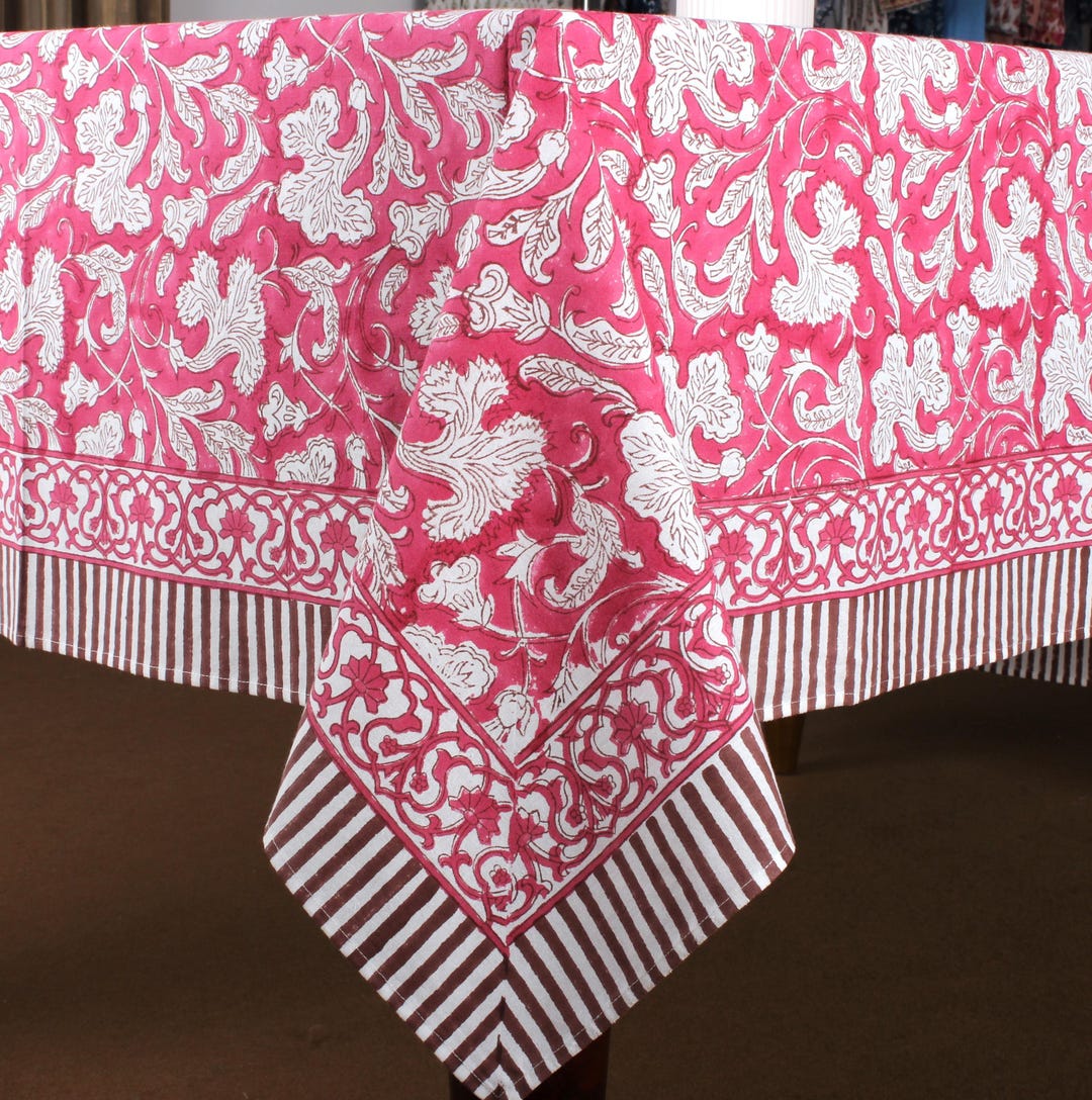 Deep Pruce Indian Hand Block Printed Cotton Floral Tablecloth, Table ...