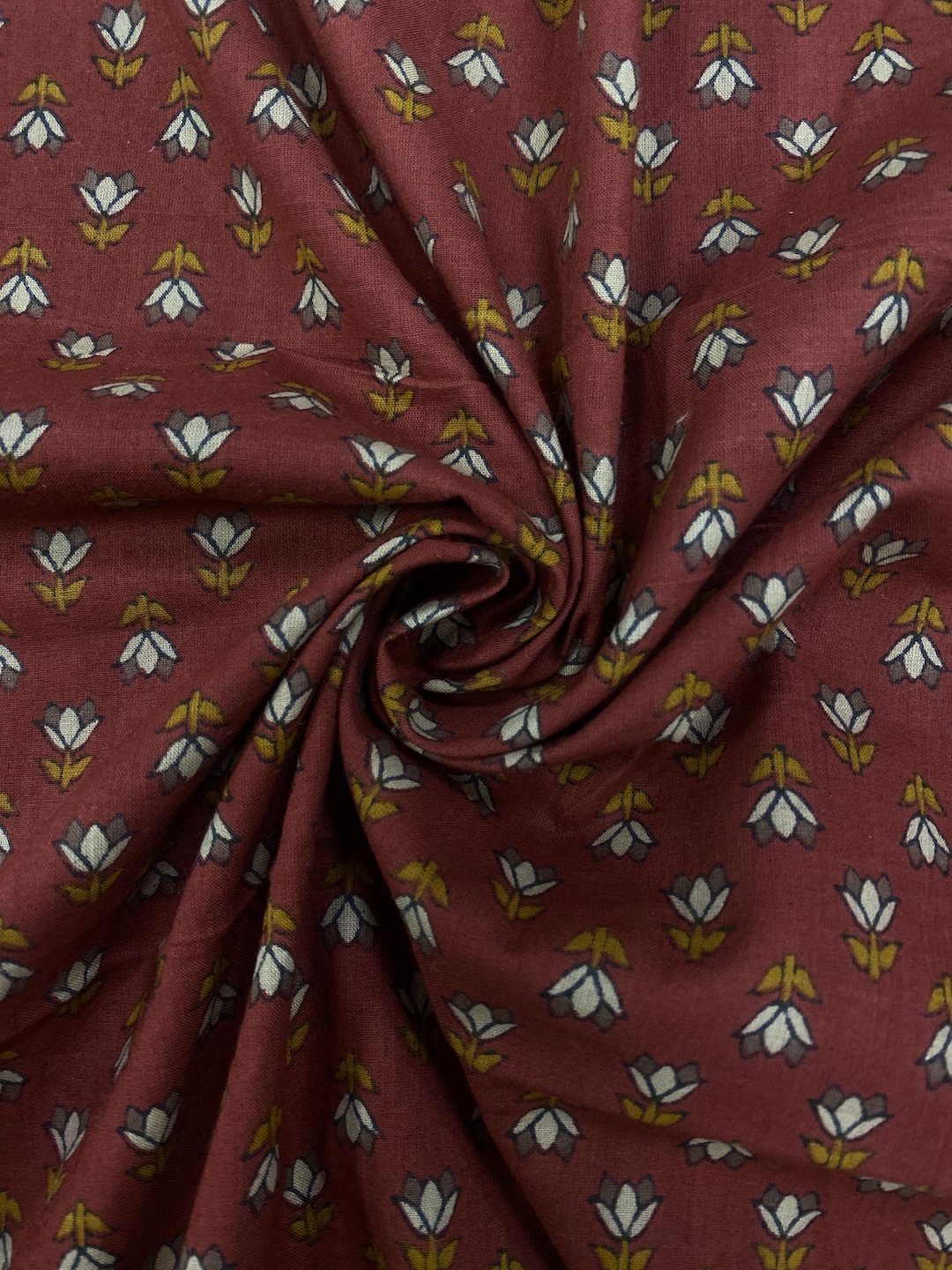 Rust Meadow Indian Floral Hand Block Printed Cotton Fabric by Yard, 42 ...