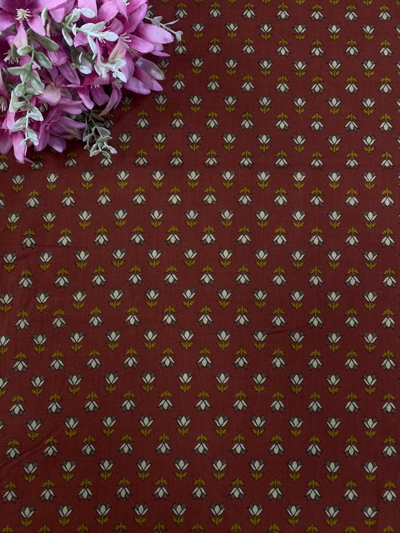 Rust Meadow Indian Floral Hand Block Printed Cotton Fabric by Yard, 42 ...