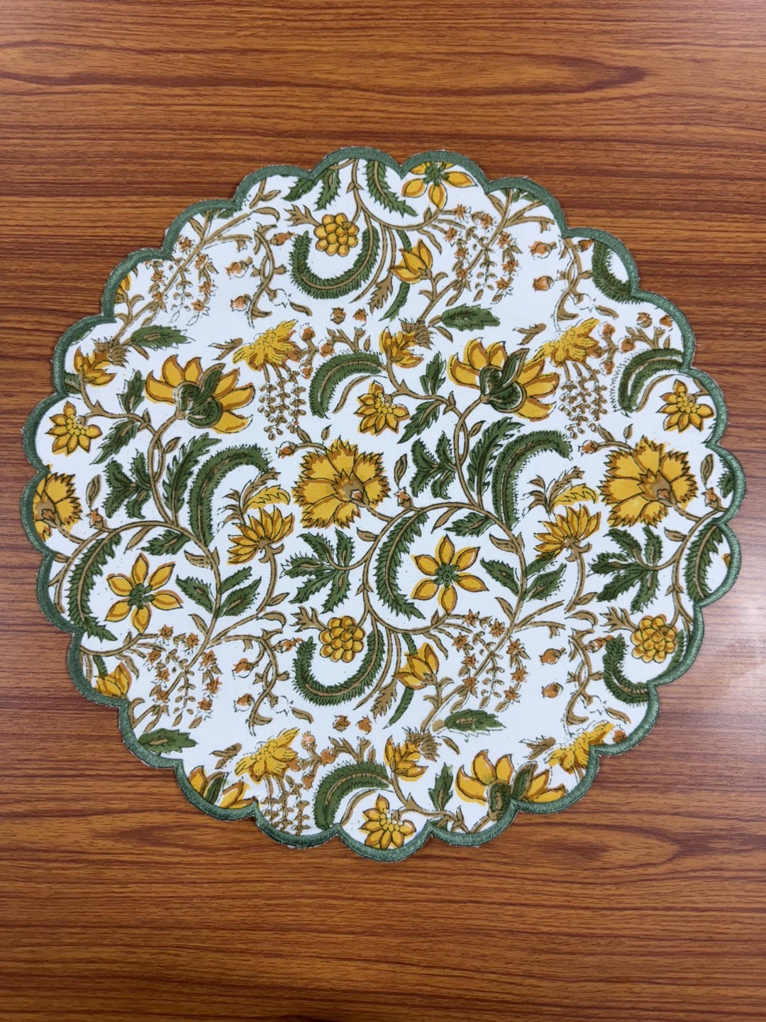 Biscotti Yellow Floral Hand Block Printed Cotton Table Mats ...