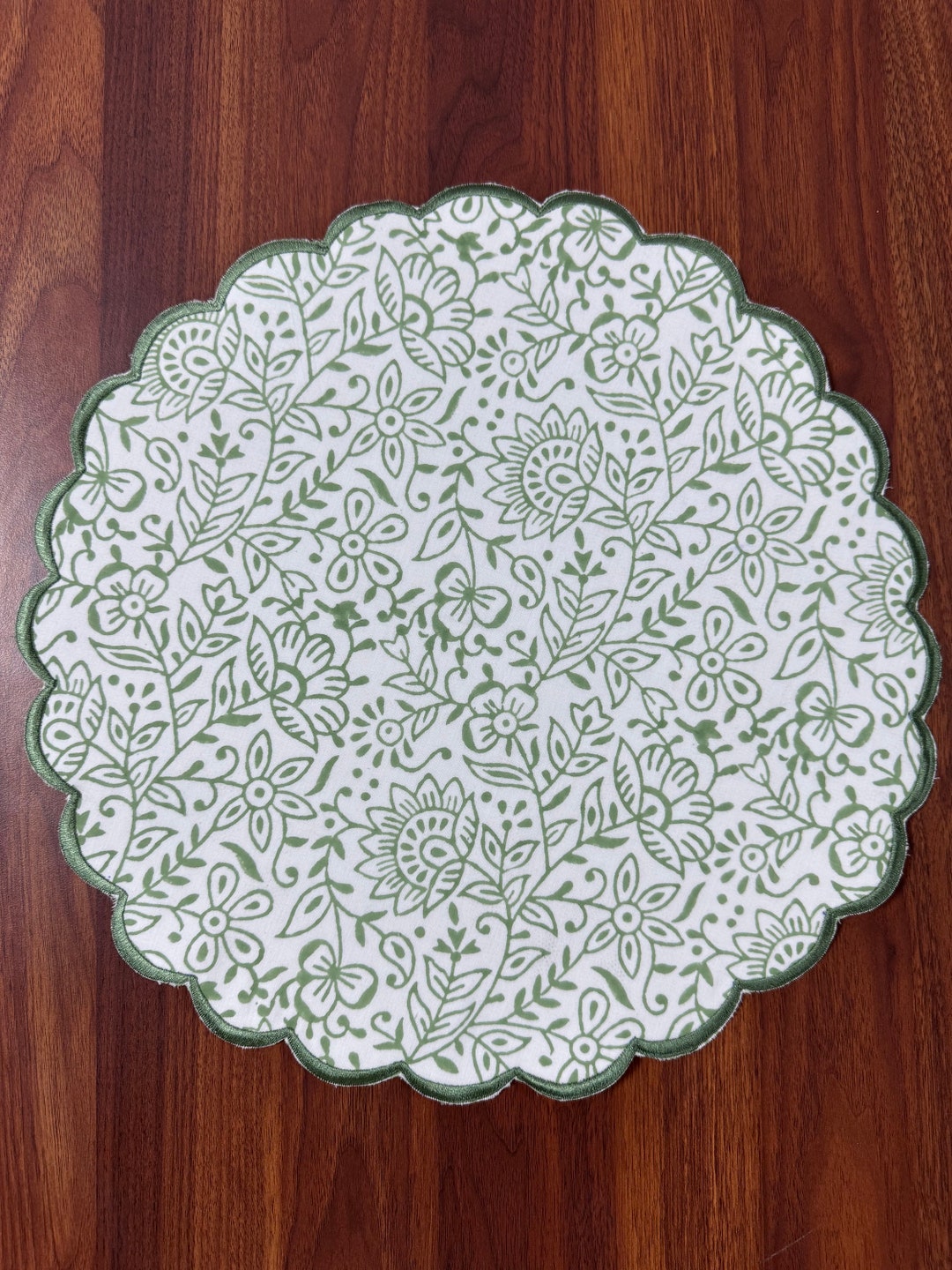Sage Green Floral Placemats: Hand Block Printed Cotton Table Mats - Etsy