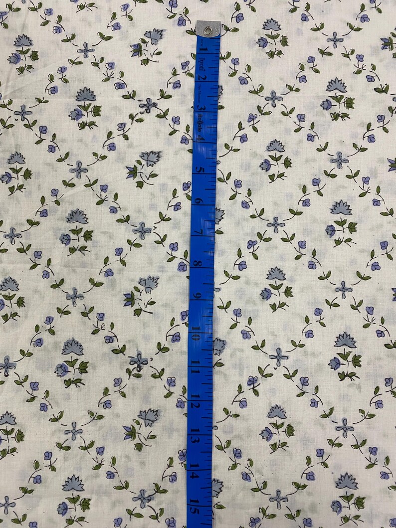 Powder Blue Cotton Fabric by the Yard – Hand Block Printed Textile for ...