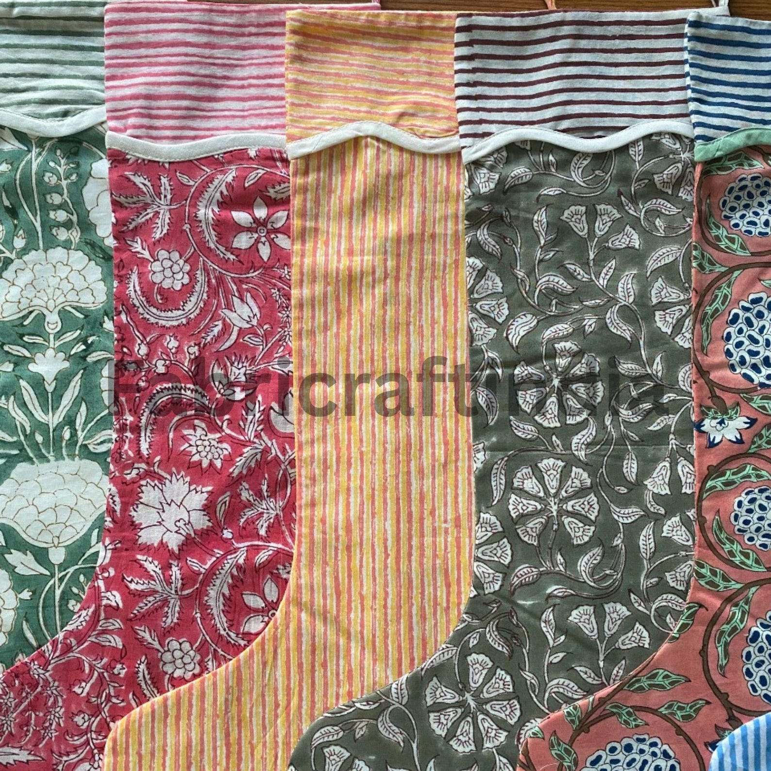 Mix Christmas Stockings, Hand Block Printed Cotton Floral Christmas ...
