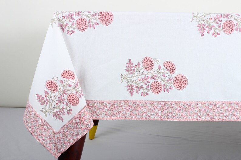 Tablecloth, Salmon Pink Indian Hand Block Floral Printed Table Top ...
