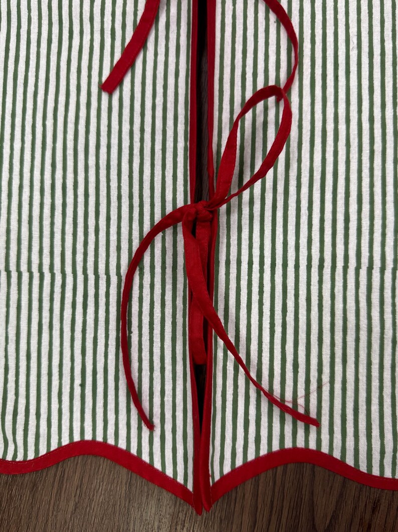 Dark Green Stripes- Red Piping Tree Skirt, Rustic Festive Holiday Decor ...