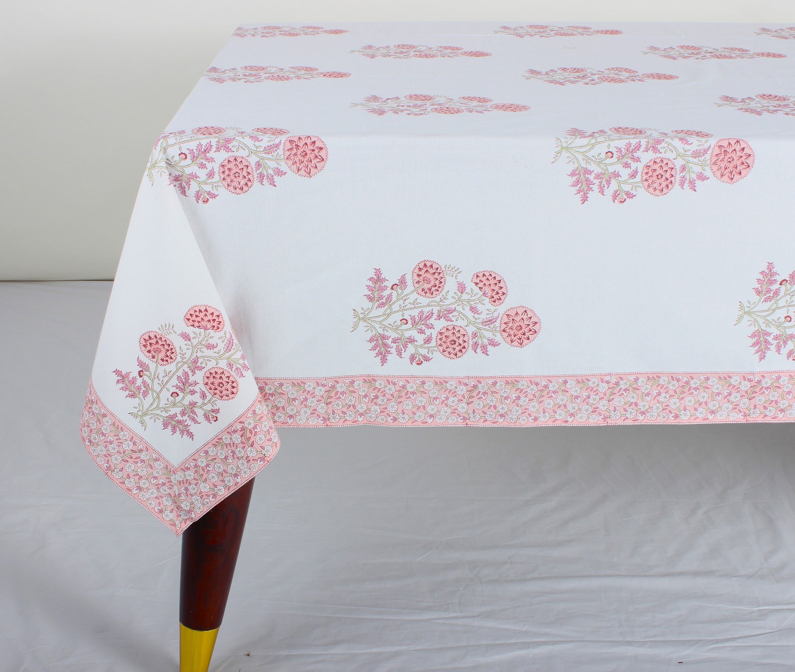Tablecloth, Salmon Pink Indian Hand Block Floral Printed Table Top ...