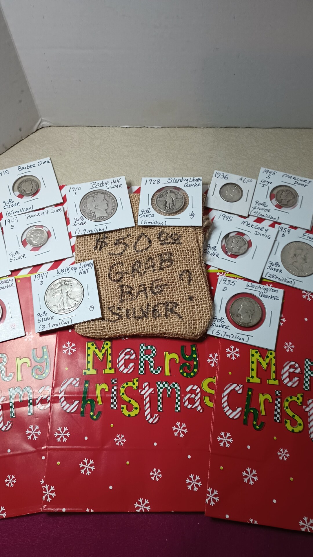 Merry Christmas Silver Grab Bag - Etsy