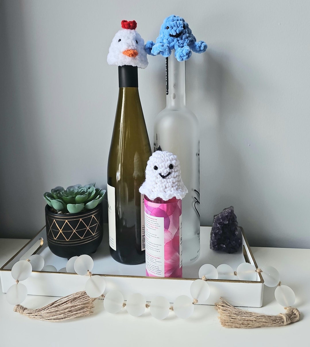 Crochet Animal Bottle Toppers: Handmade Wine & Liquor Bottle Hats - Etsy