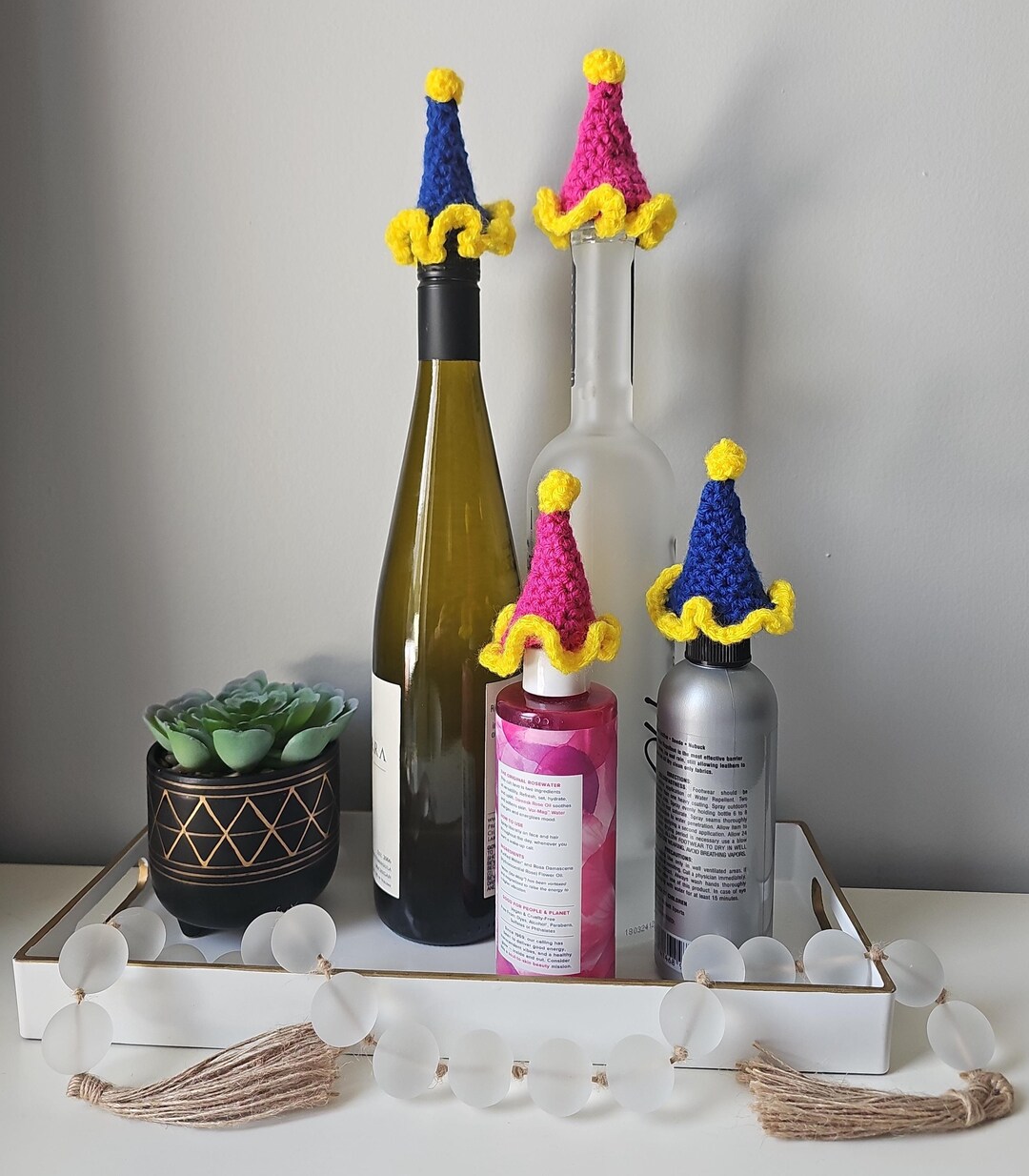 Crochet Party Hat Bottle Toppers: Handmade Wine & Liquor Decor - Etsy