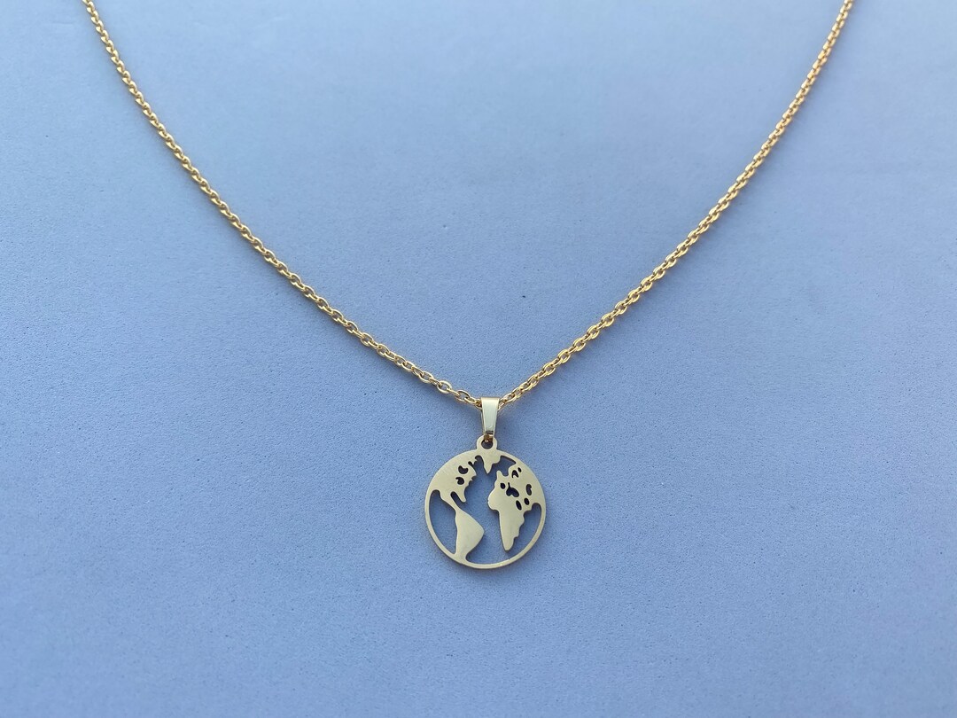 Earth Globe Pendant Necklace, Globe, World Map, Wanderlust in Gold ...
