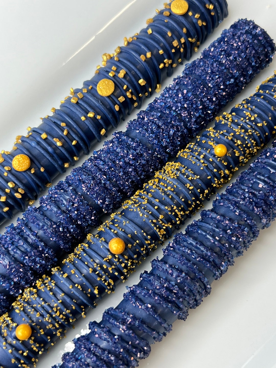 Navy Blue and Gold Chocolate Covered Pretzels Birthday Anniversary ...
