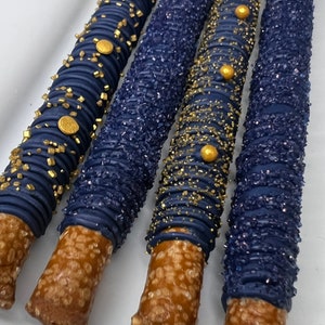 Navy Blue and Gold Chocolate Covered Pretzels Birthday Anniversary ...