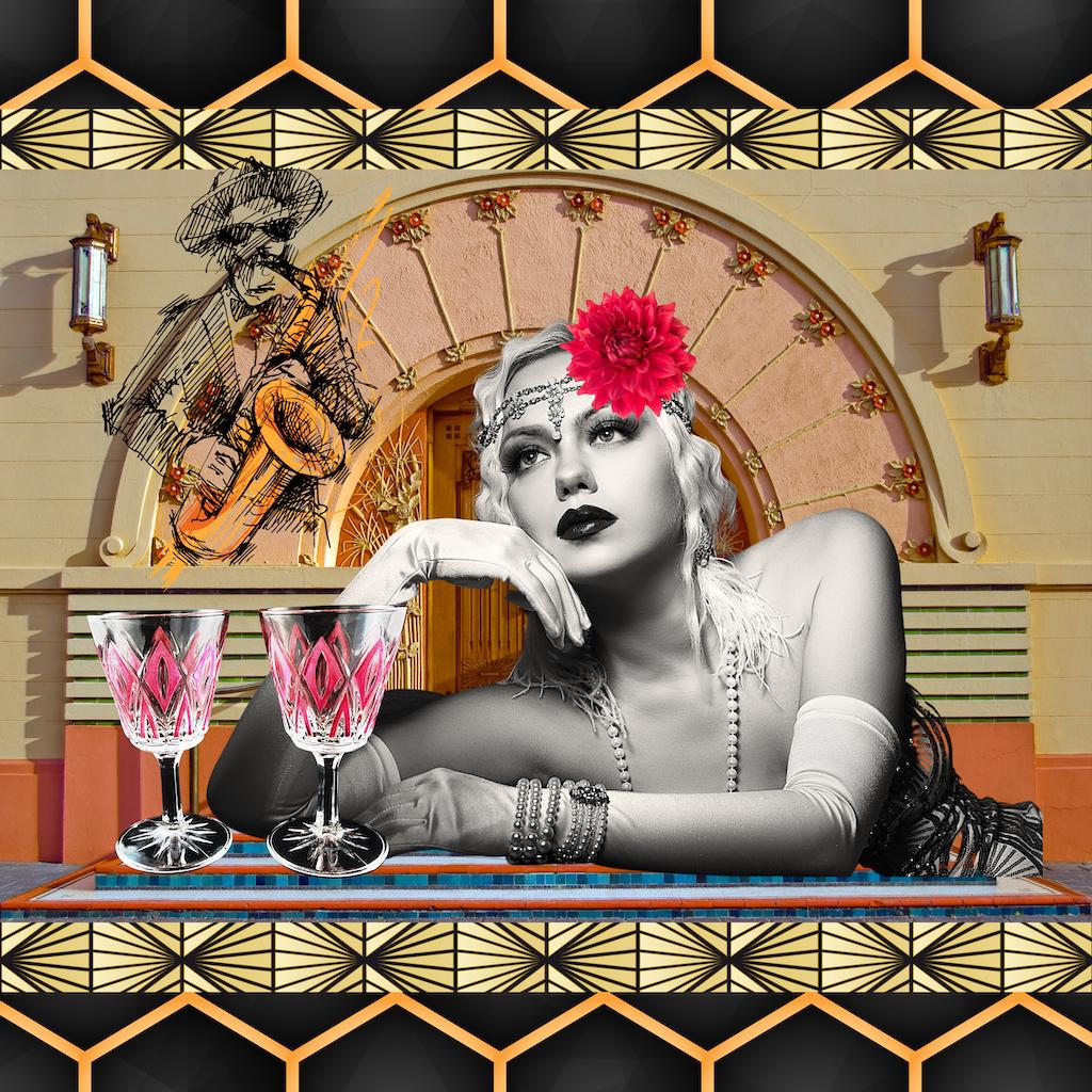 Vintage Bar Scene, Art Deco Collage, Art Deco Wall Art, Art Noveau ...