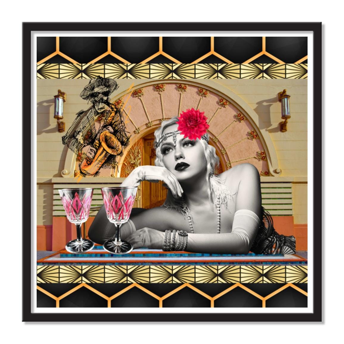 Vintage Bar Scene, Art Deco Collage, Art Deco Wall Art, Art Noveau ...