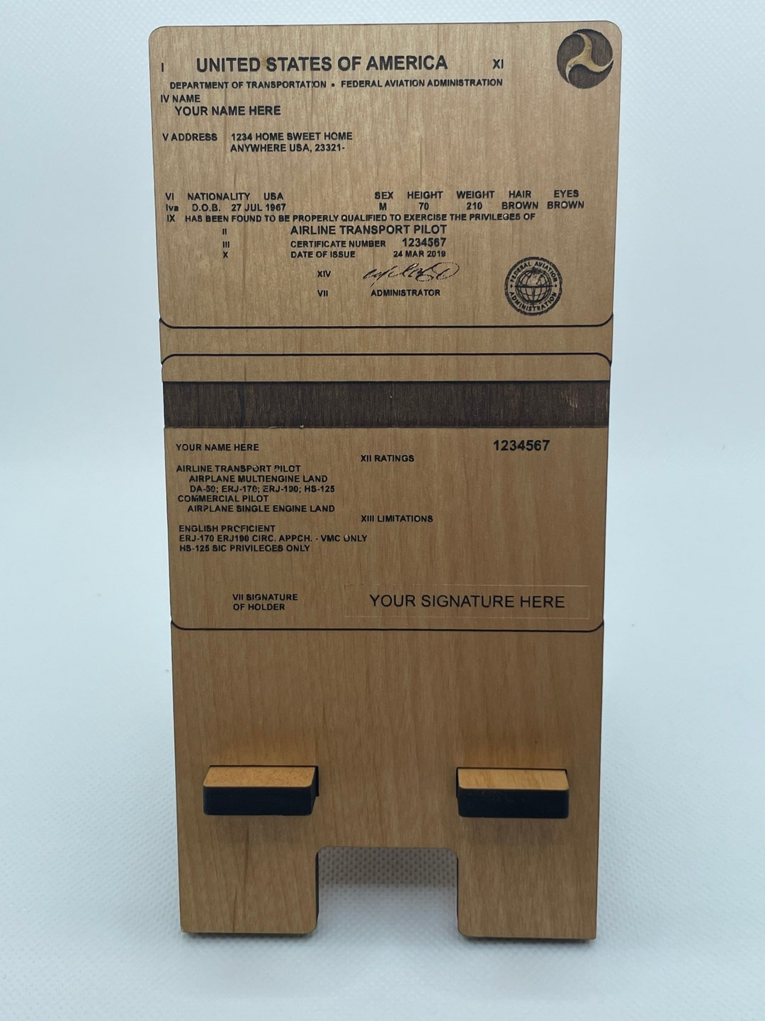 Pilot License Wood Cell Phone Desk Stand - Etsy