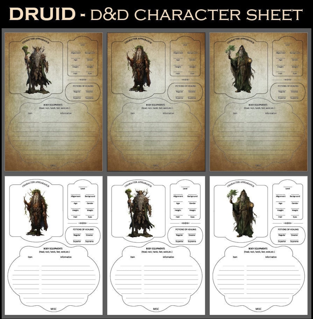 Druid Dnd 5e Character Sheet Printable A4/A5 PDF 3 - Etsy New Zealand
