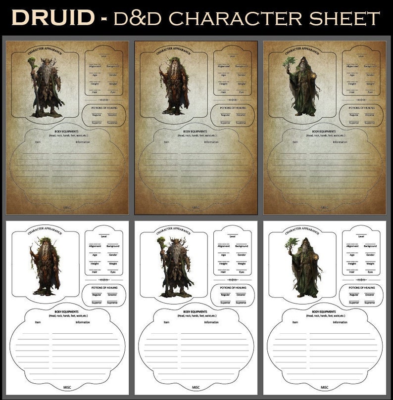 Druid Dnd 5e Character Sheet Printable A4/A5 PDF 3 - Etsy Australia