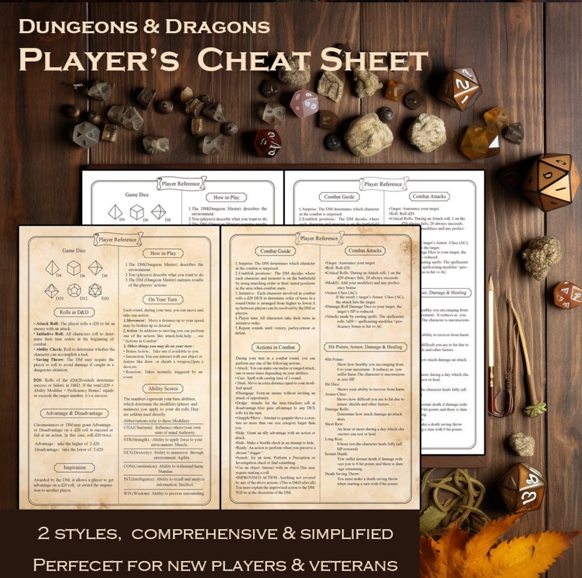 Dnd 5e New Player Cheat Sheetd&d Rulescomprehensive Quick - Etsy Australia
