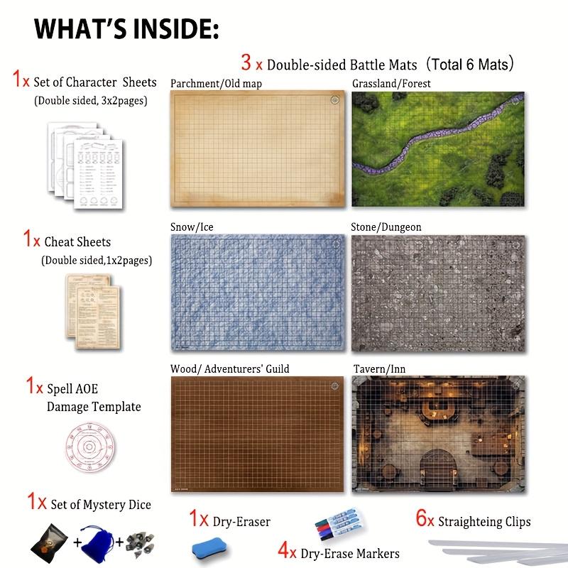 D&D 24"x 36" Grid Mats,6 Maps,double-sided,character Sheets,player's ...