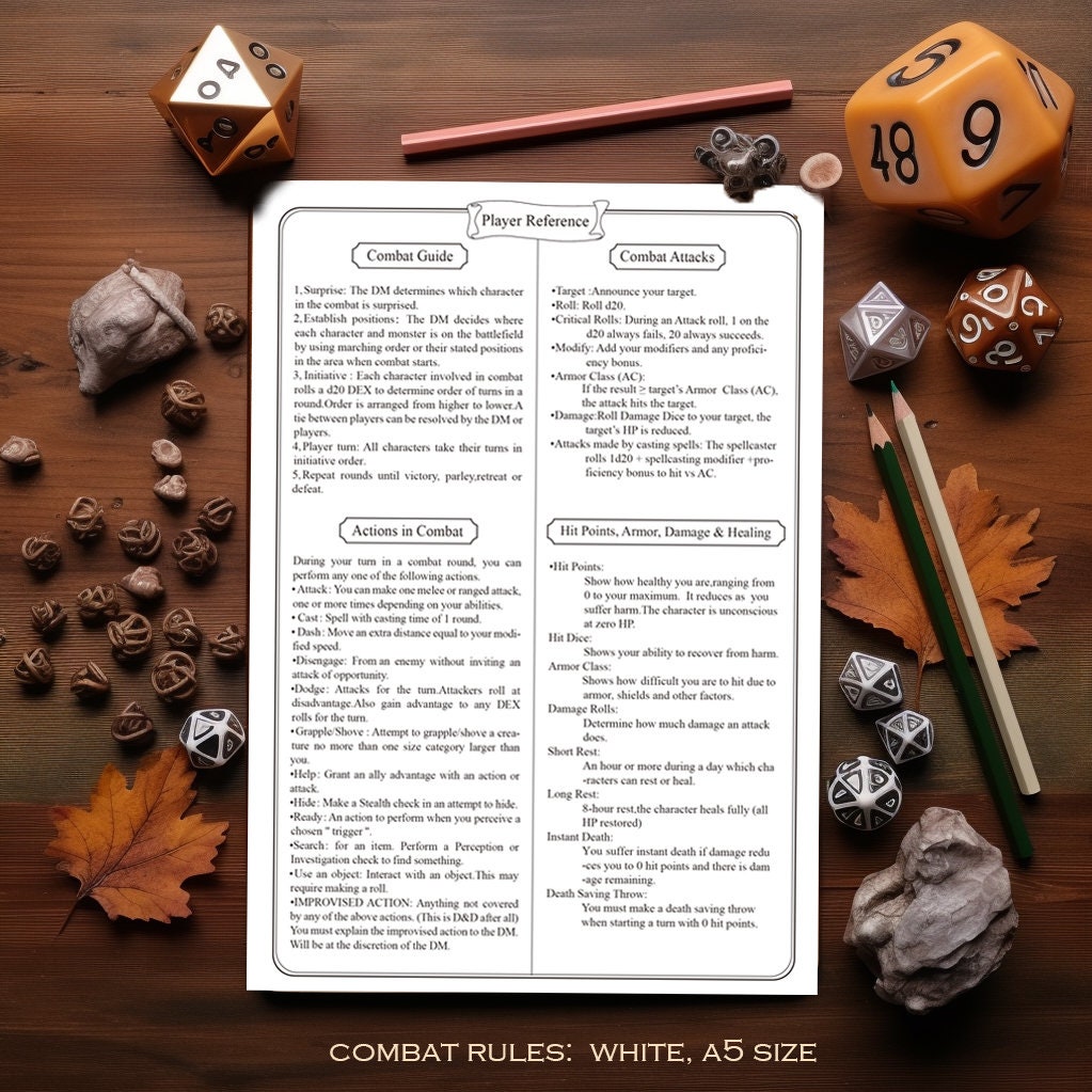 Dnd 5e New Player Cheat Sheetd&d Rulescomprehensive Quick - Etsy Australia