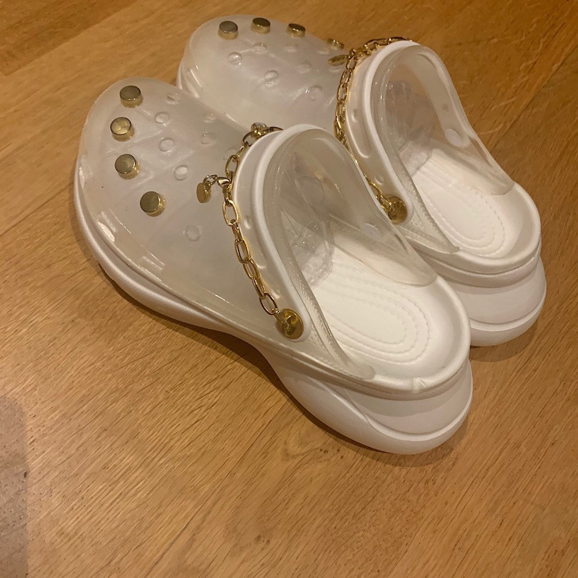 Transparent platform crocs with gold detailing Crocs rare | Etsy