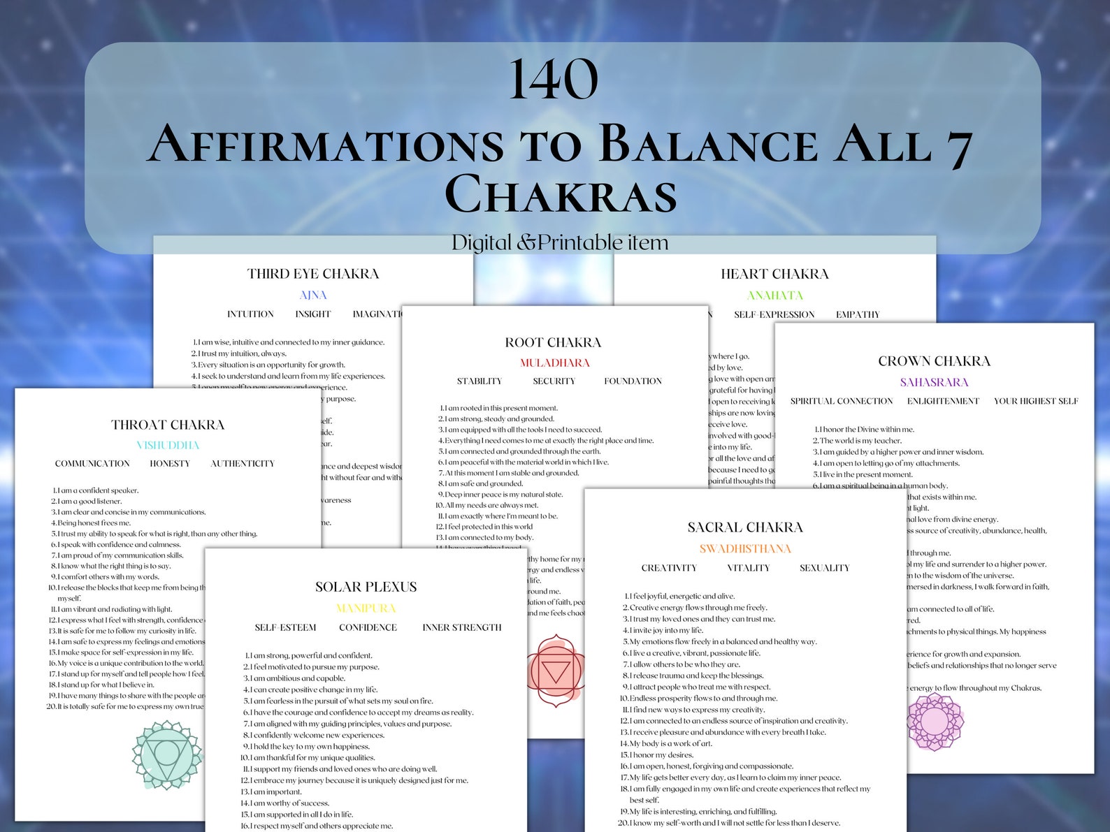 Chakras Affirmations Printable. Chakra Affirmations List PDF. - Etsy