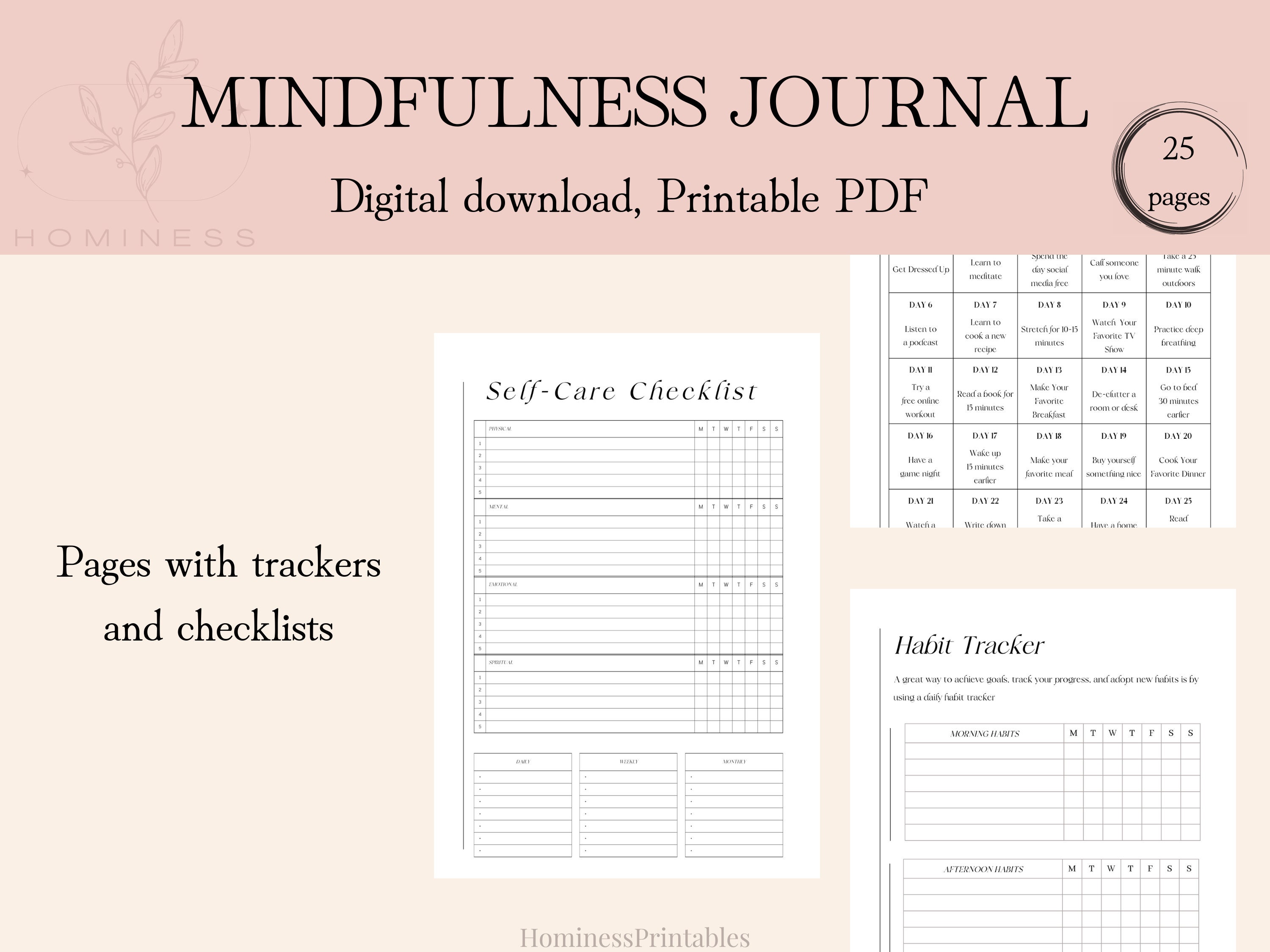 Mindfulness Journal Printable. Self Care Digital Journal. Daily ...
