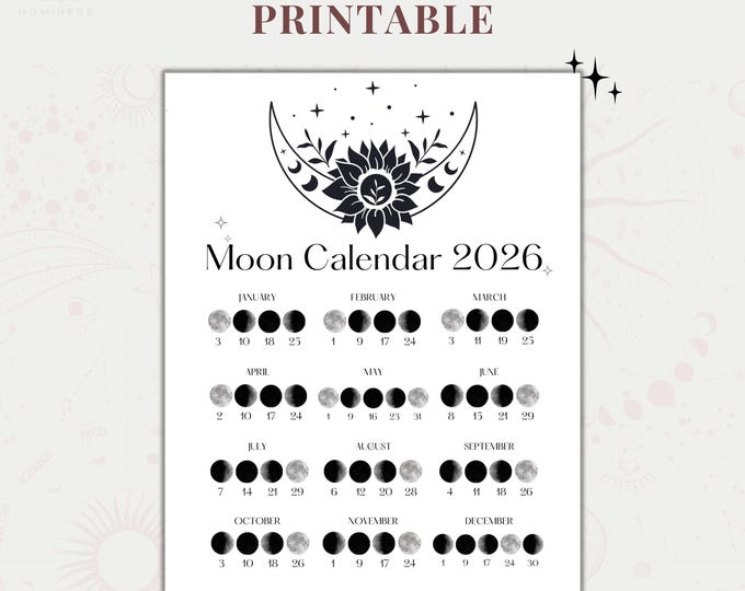 Printable PDF Lunar Calendar, Moon Phase Calendar, Retrogrades, Astro ...