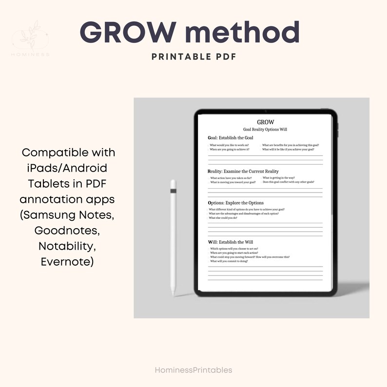 GROW-Modell Vorlage GROW-Methode Druckbares Arbeitsblatt GROW Coaching ...