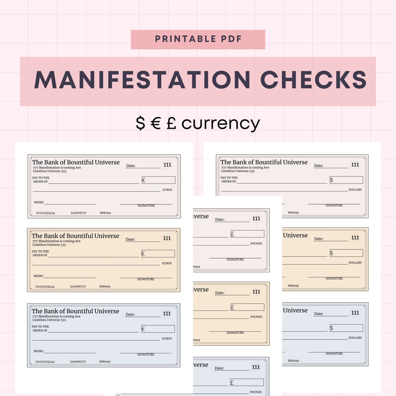 Manifestation Checks Printable Money Manifestation Law of Attraction ...