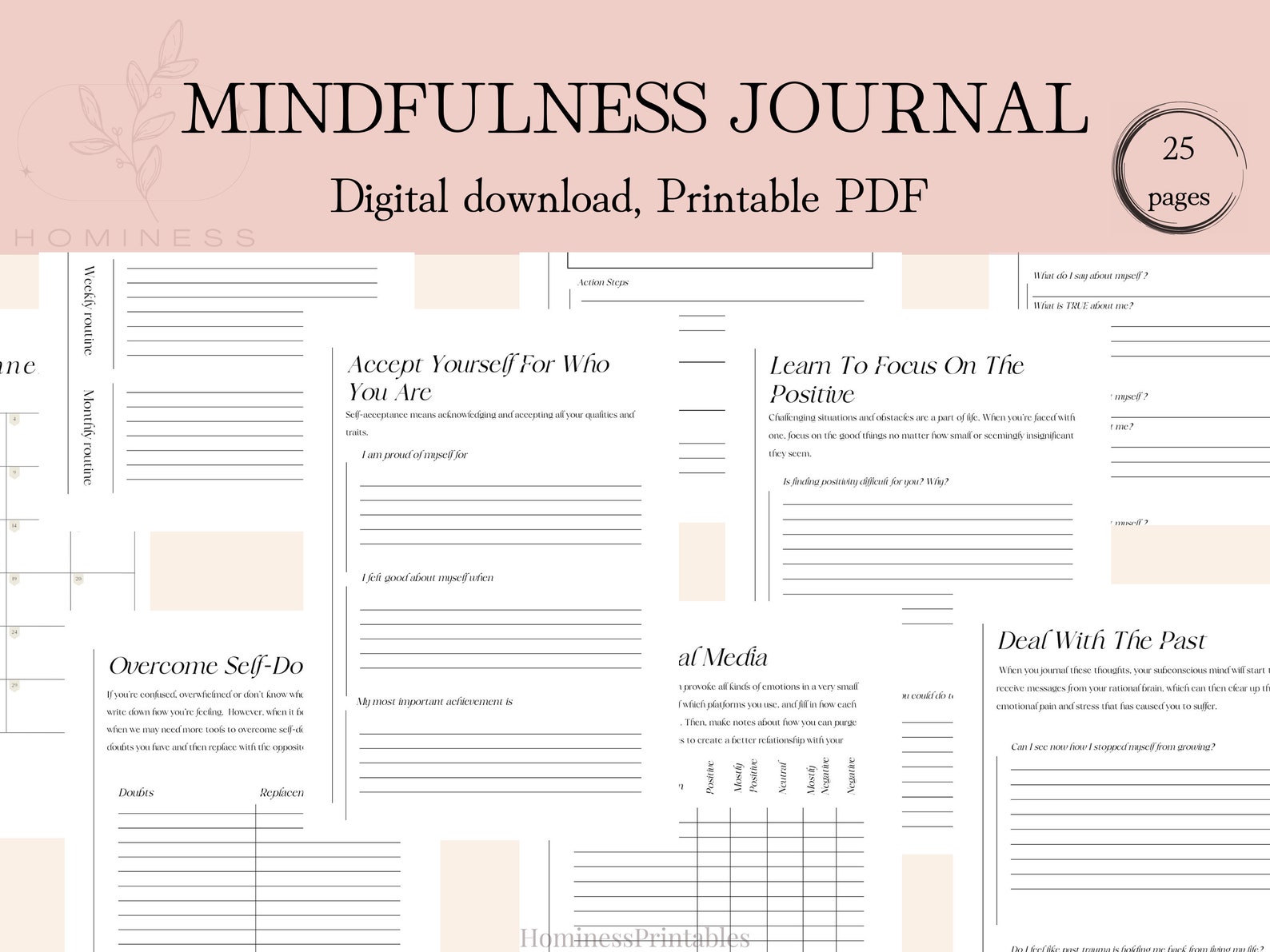 Mindfulness Journal Printable. Self Care Digital Journal. - Etsy