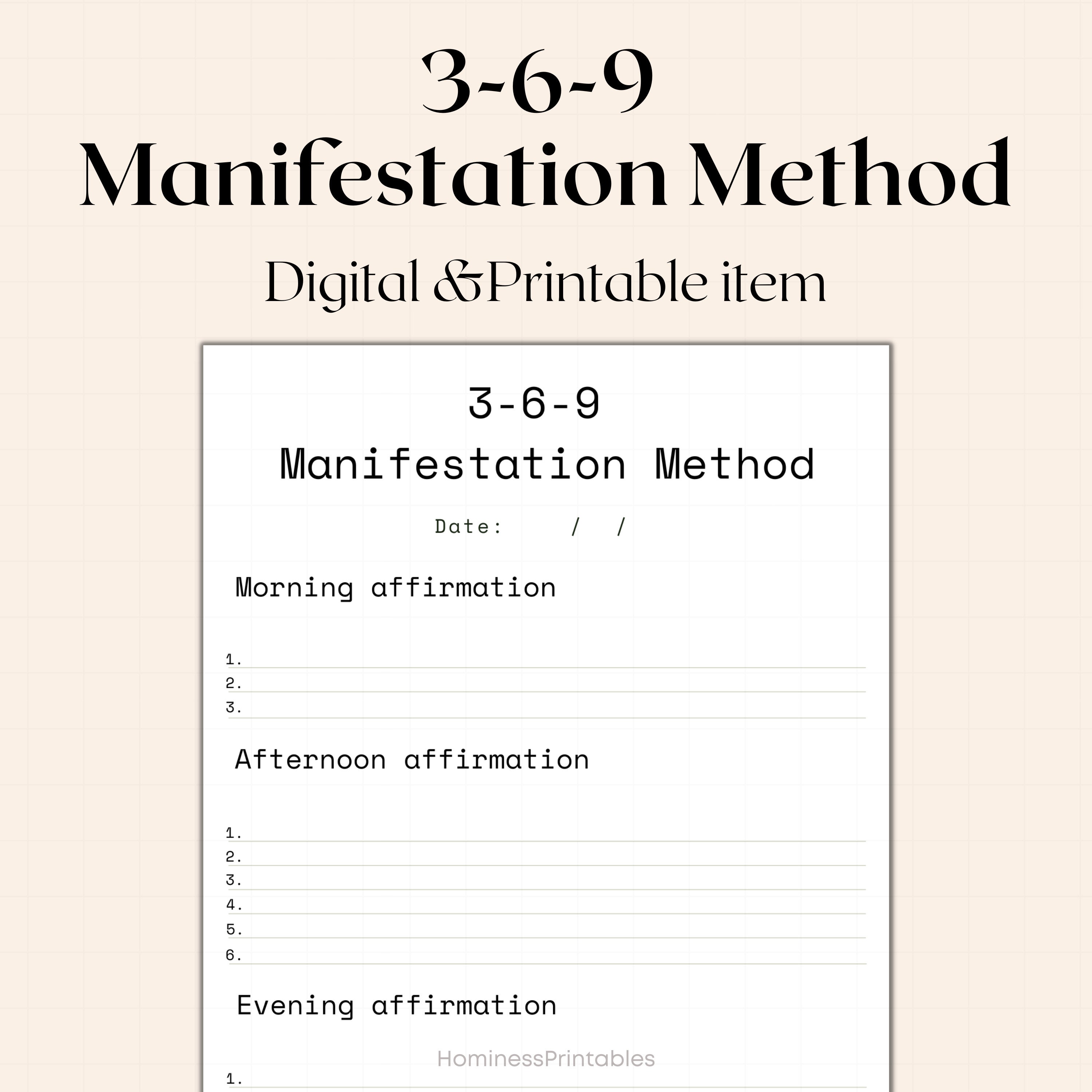 369 Manifestation Method Printable 369 Manifestation Template Law of ...