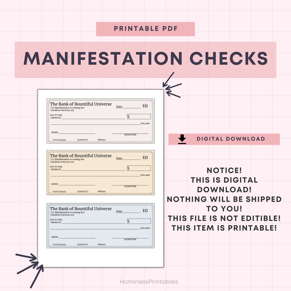 Manifestation Checks Printable Money Manifestation Law of Attraction ...