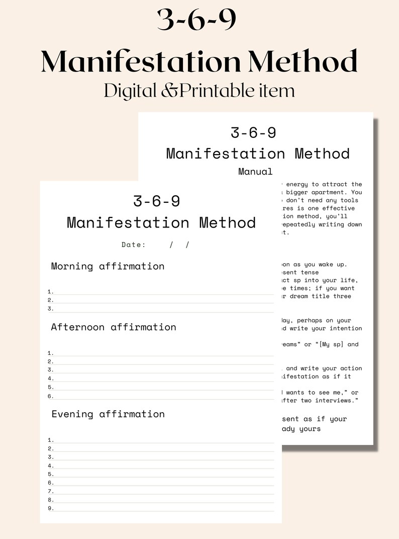 369 Manifestation Method Printable 369 Manifestation Template Law of ...