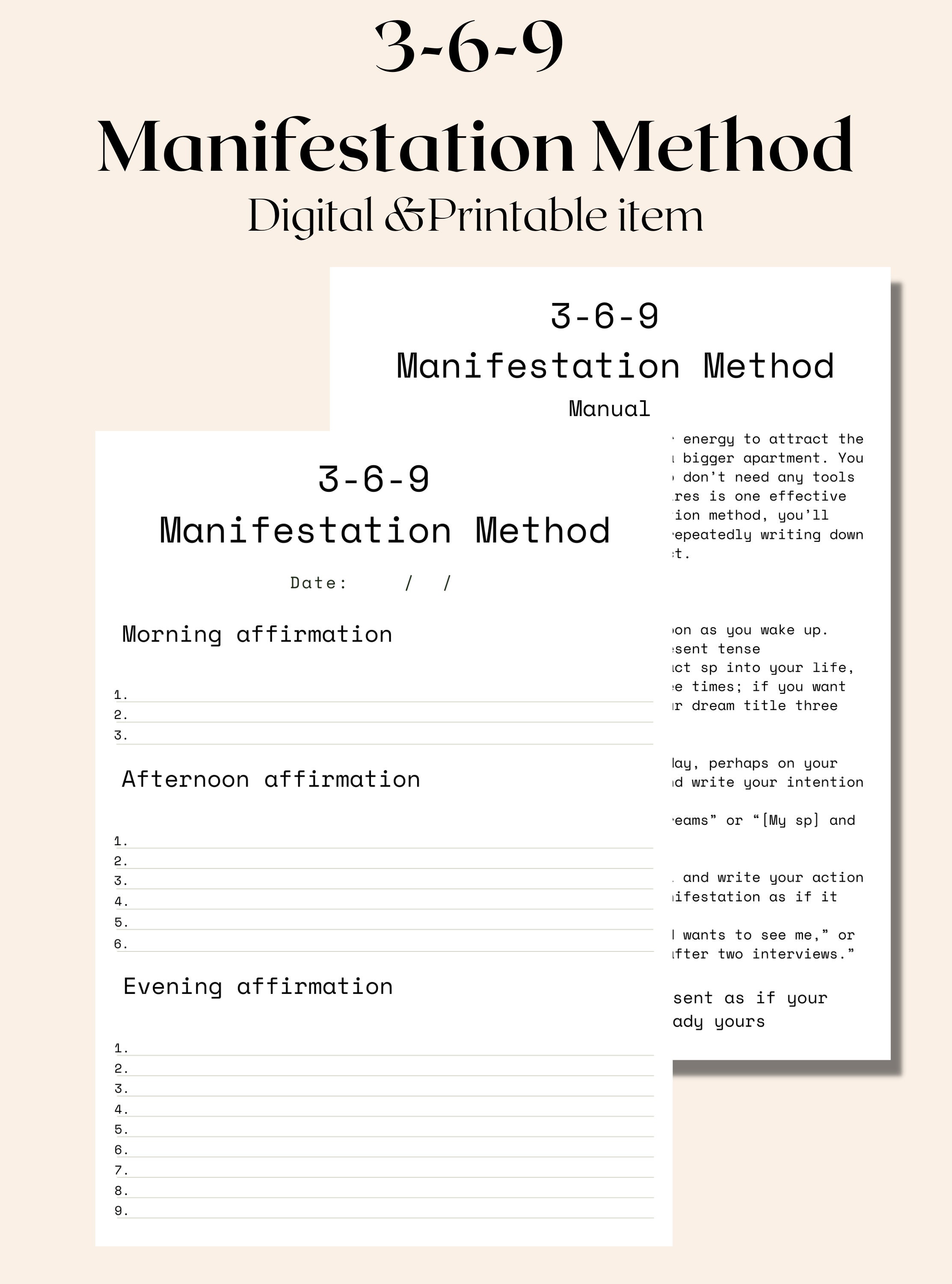 369 Manifestation Method Printable 369 Manifestation Template Law of ...