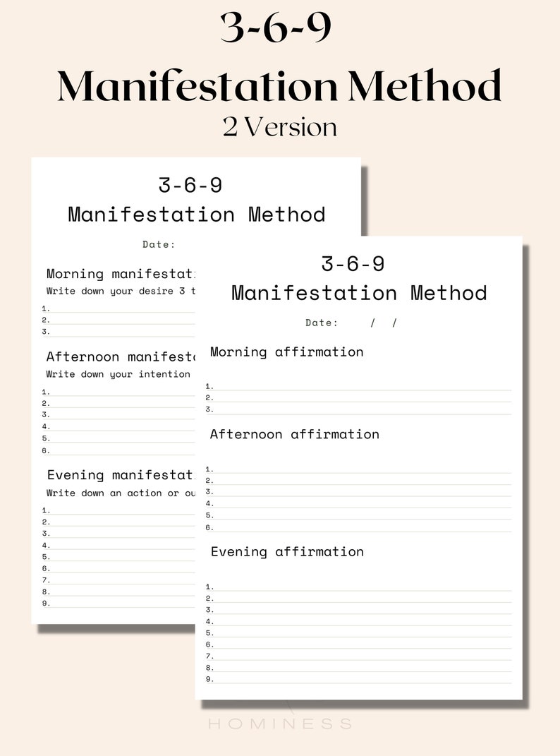 369 Manifestation Method Printable 369 Manifestation Template Law of ...