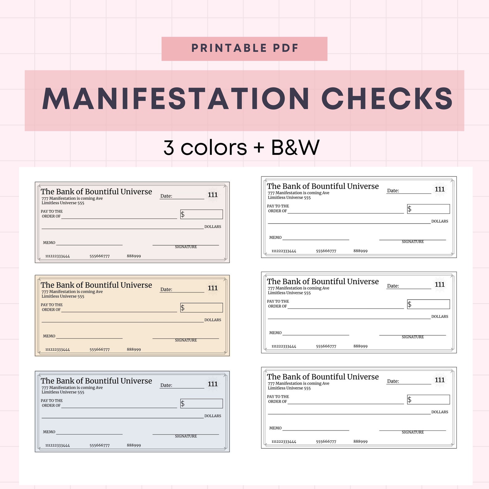 Manifestation Checks Printable Money Manifestation Law of Attraction ...