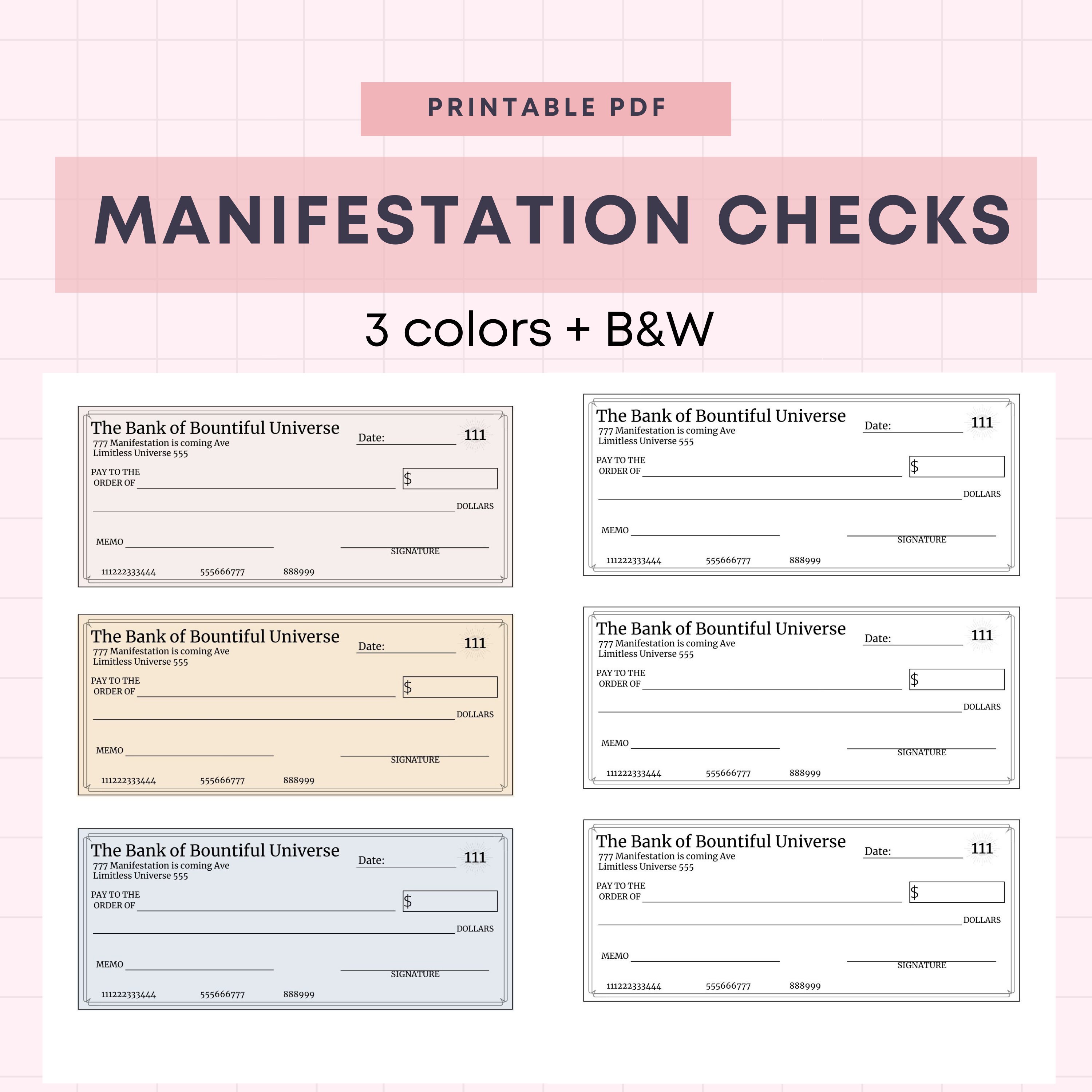 Manifestation Checks Printable Money Manifestation Law of Attraction ...