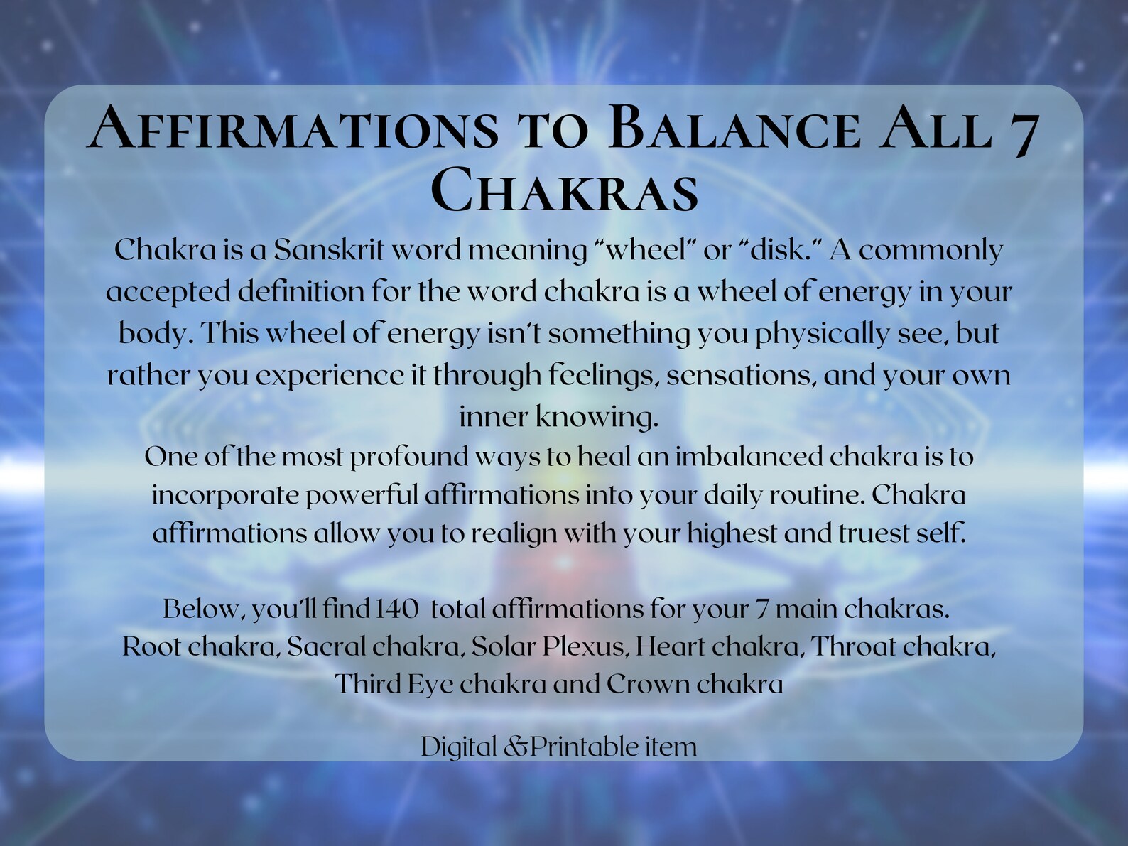 Chakras Affirmations Printable. Chakra Affirmations List PDF. - Etsy