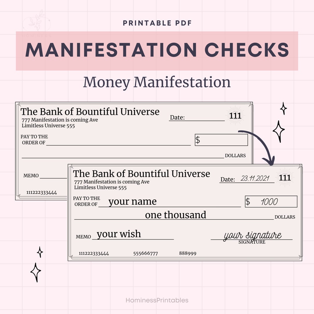 Manifestation Checks Printable Money Manifestation Law of Attraction ...