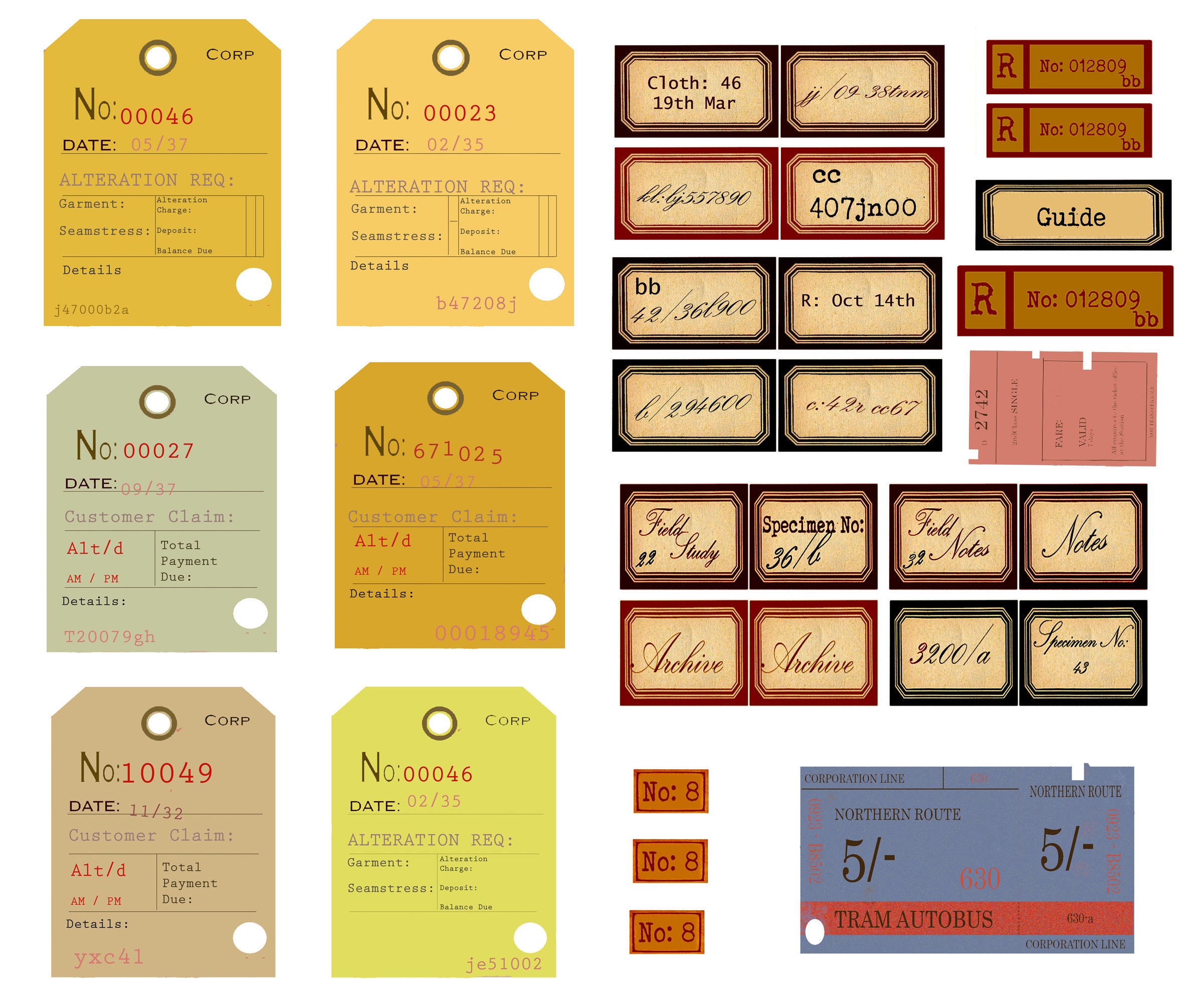 LABELS VINTAGE RETRO Style , Digital Printable, Tickets, Number Labels ...