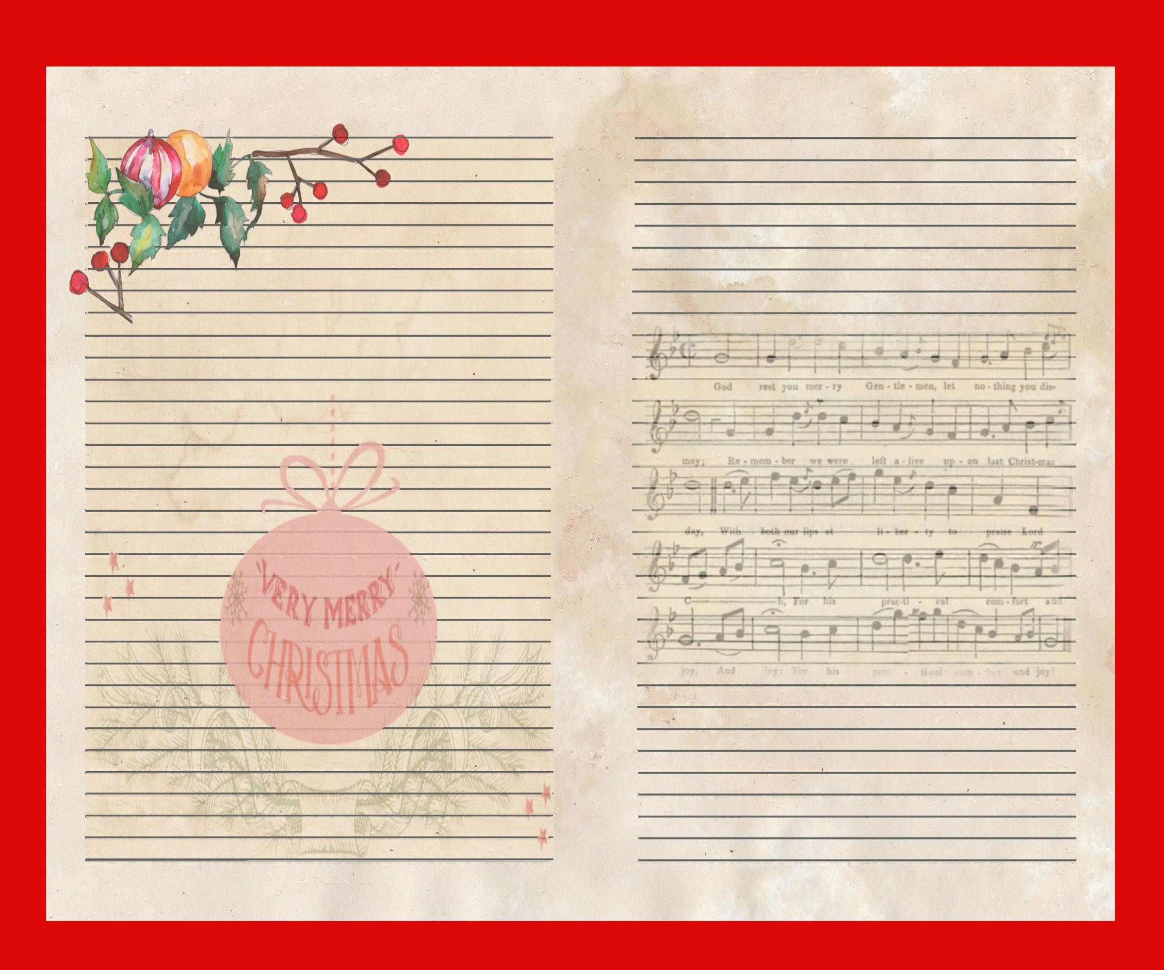 LINED PAPERS Christmas Themed Kit Journal Printable Digital Download ...