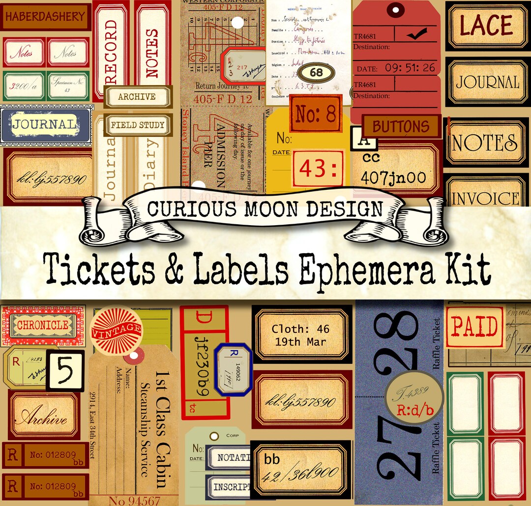 LABELS VINTAGE RETRO Style , Digital Printable, Tickets, Number Labels ...