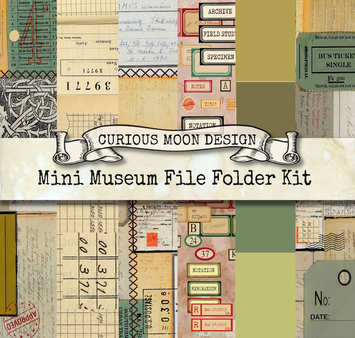 Mini FILE FOLDER Digital Printable Kit. Museum Archival Style Ephemera ...