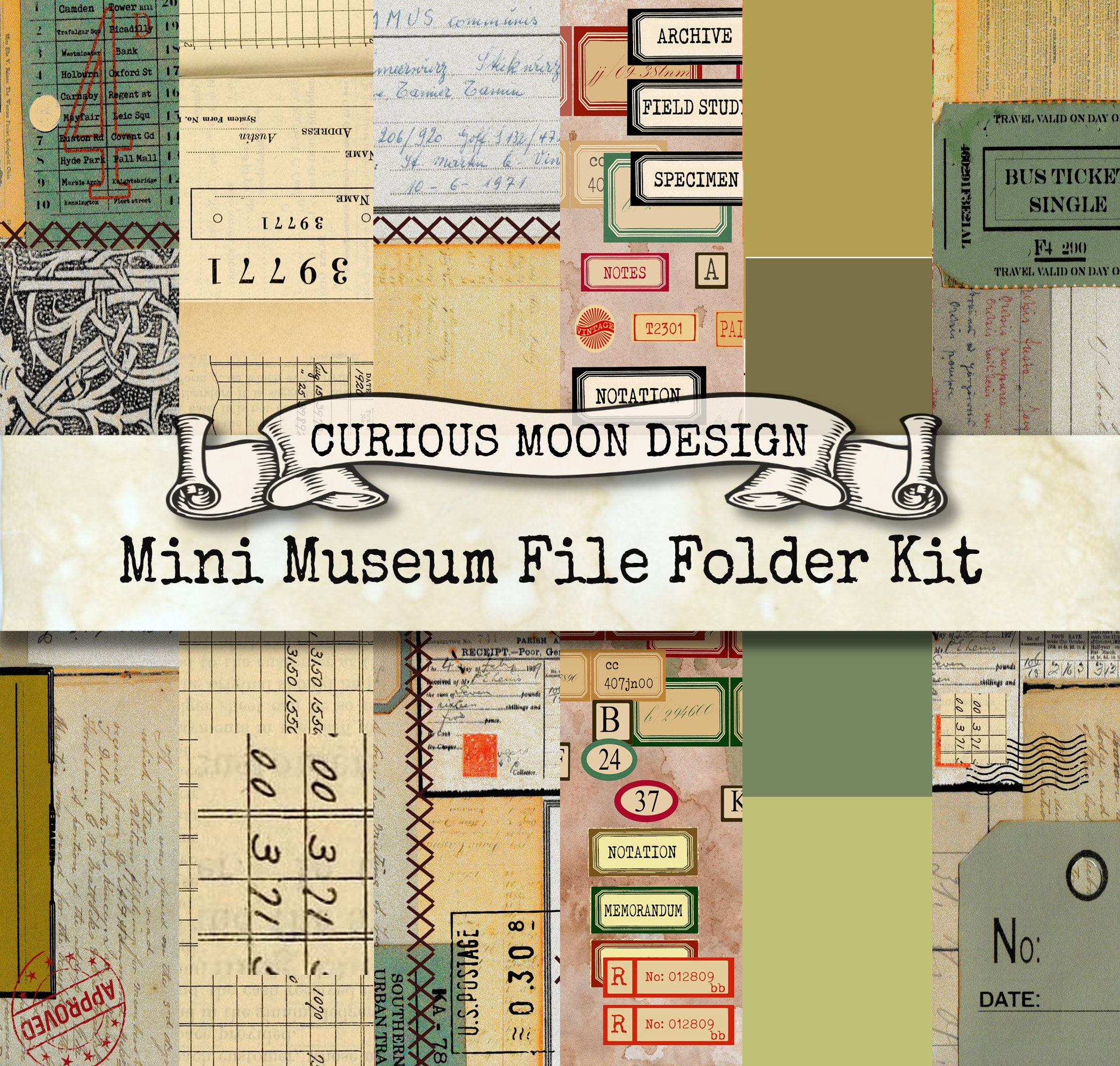 Mini FILE FOLDER Digital Printable Kit. Museum Archival Style Ephemera for Junk Journals ...