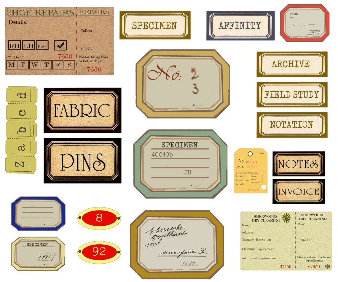 LABELS VINTAGE RETRO Style , Digital Printable, Tickets, Number Labels ...